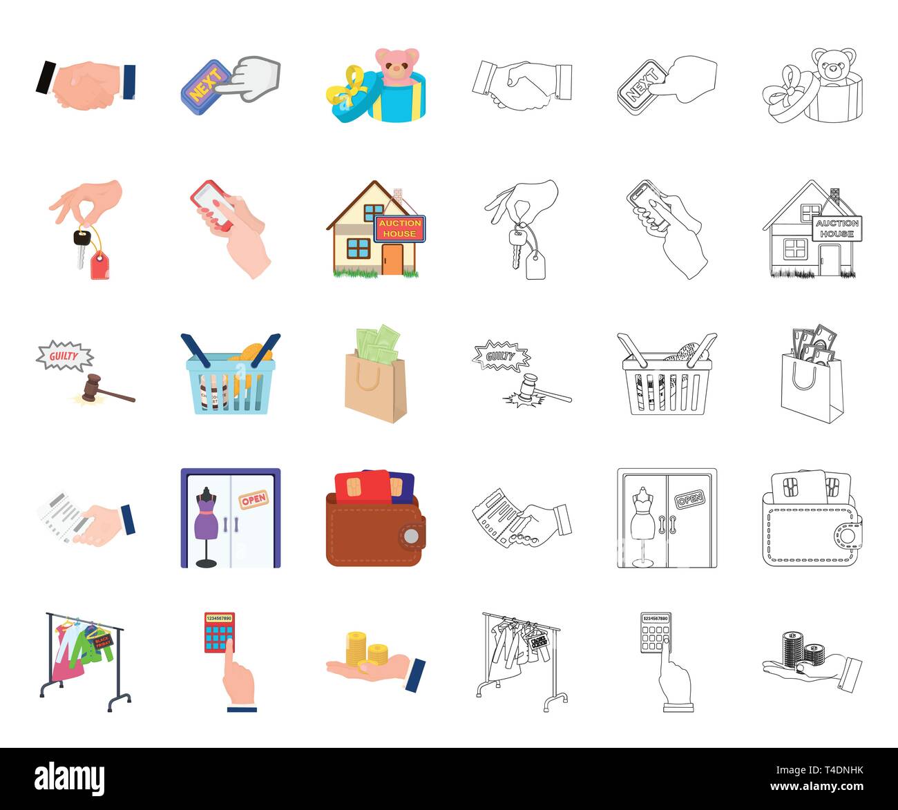 E-commerce and business cartoon,outline icons in set collection for ...