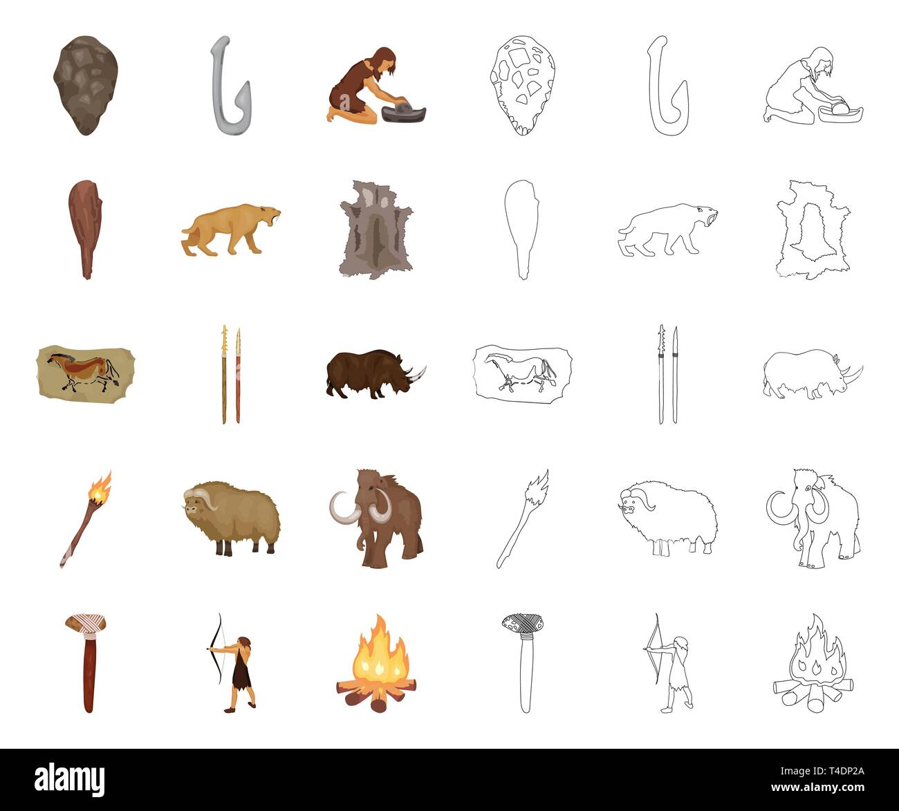 Life in the Stone Age cartoon,outline icons in set collection for ...
