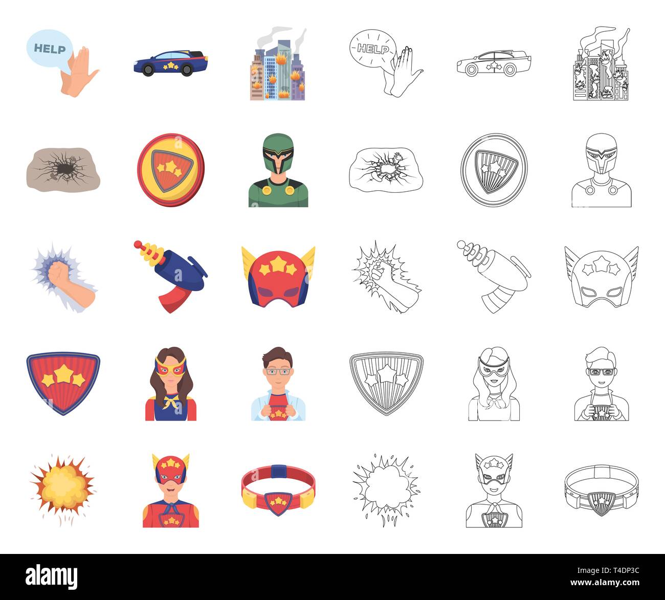 A fantastic superhero cartoon,outline icons in set collection for ...
