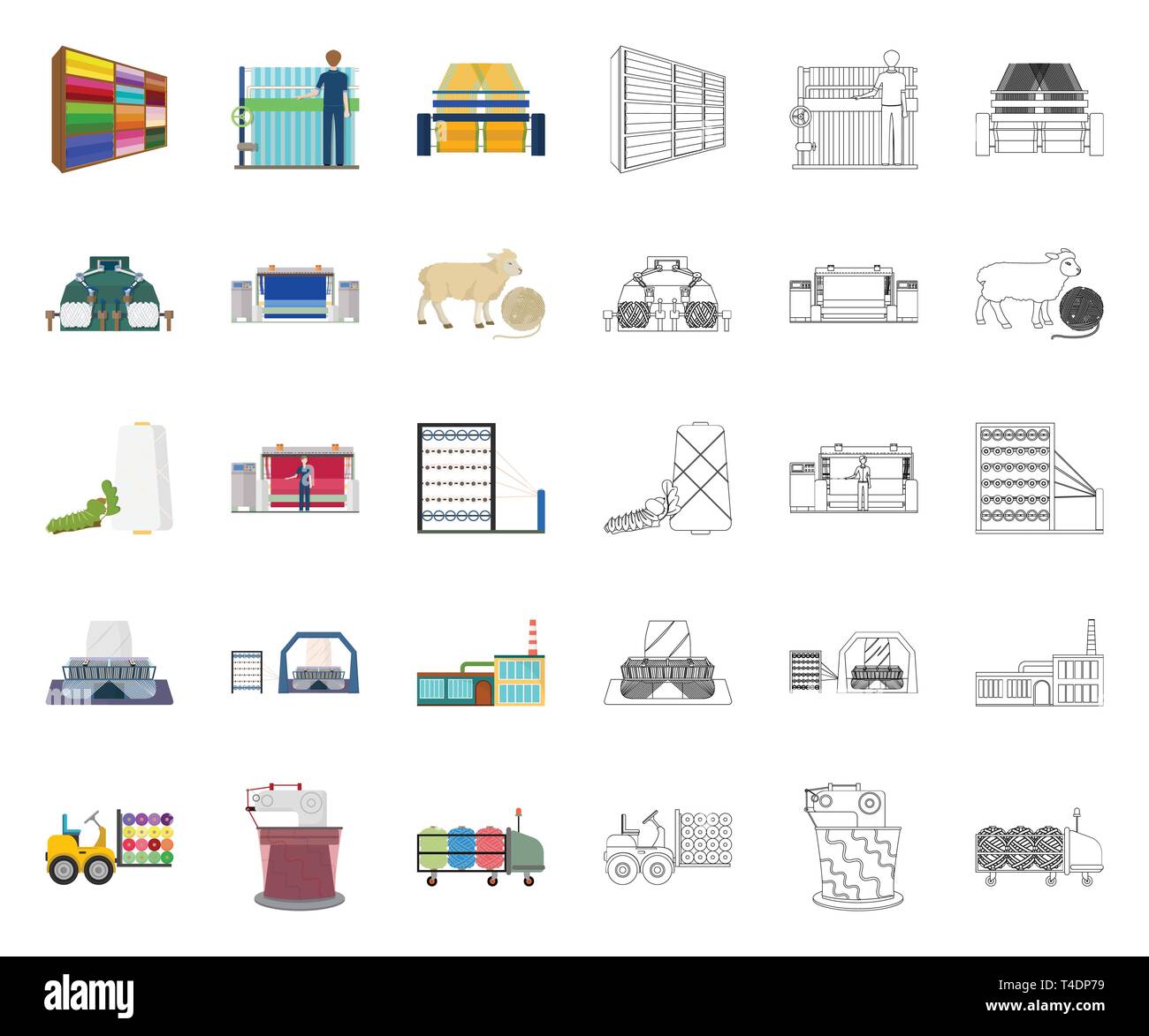 Textile Industry Cartoon Outline Icons In Set Collection For Design