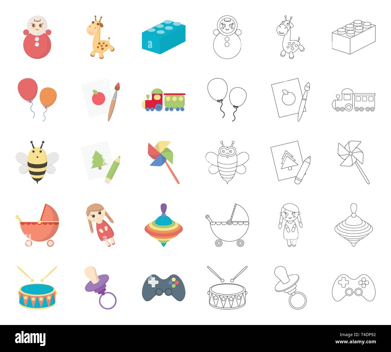 Children's toy cartoon,outline icons in set collection for design. Game ...
