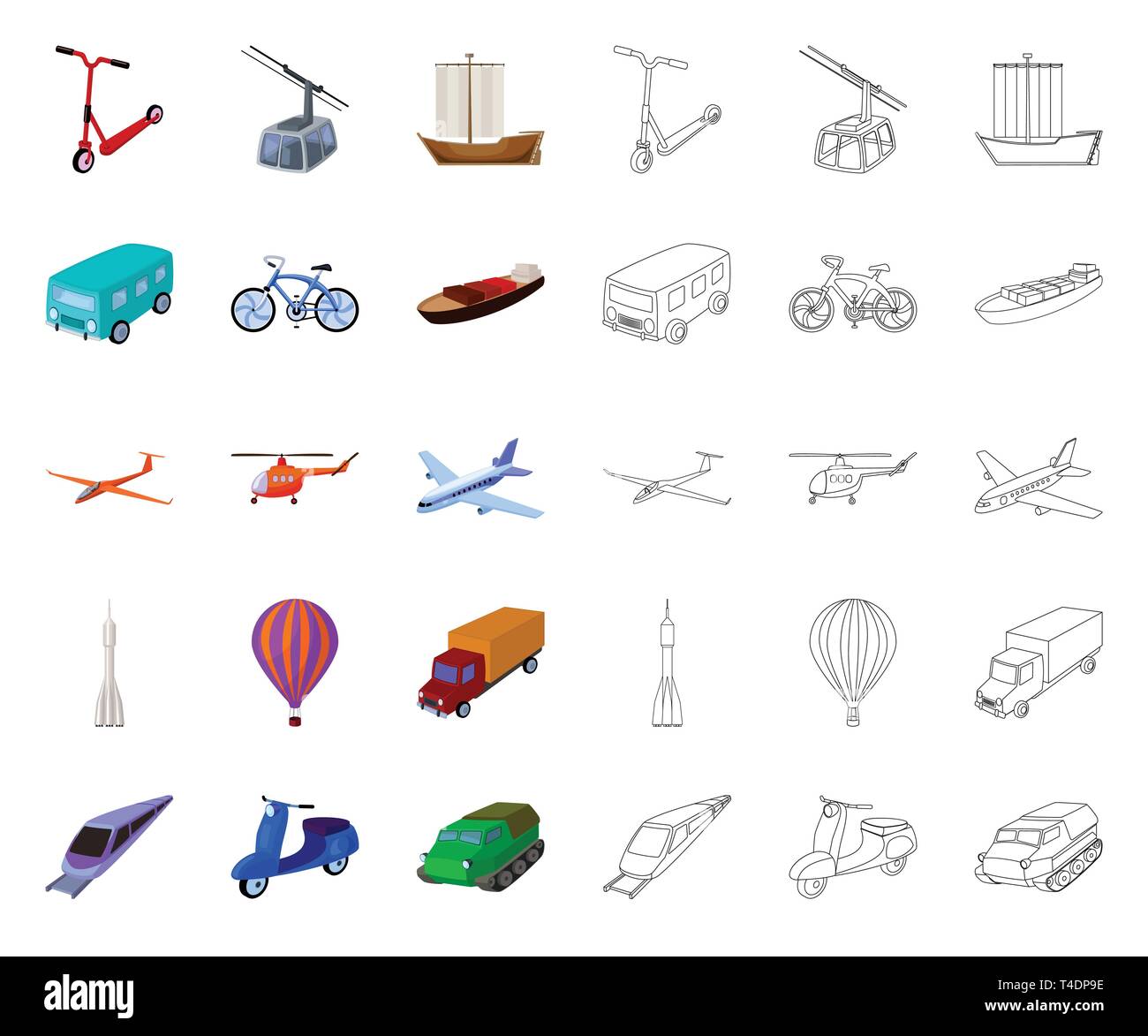 Different types of transport cartoon,outline icons in set collection ...