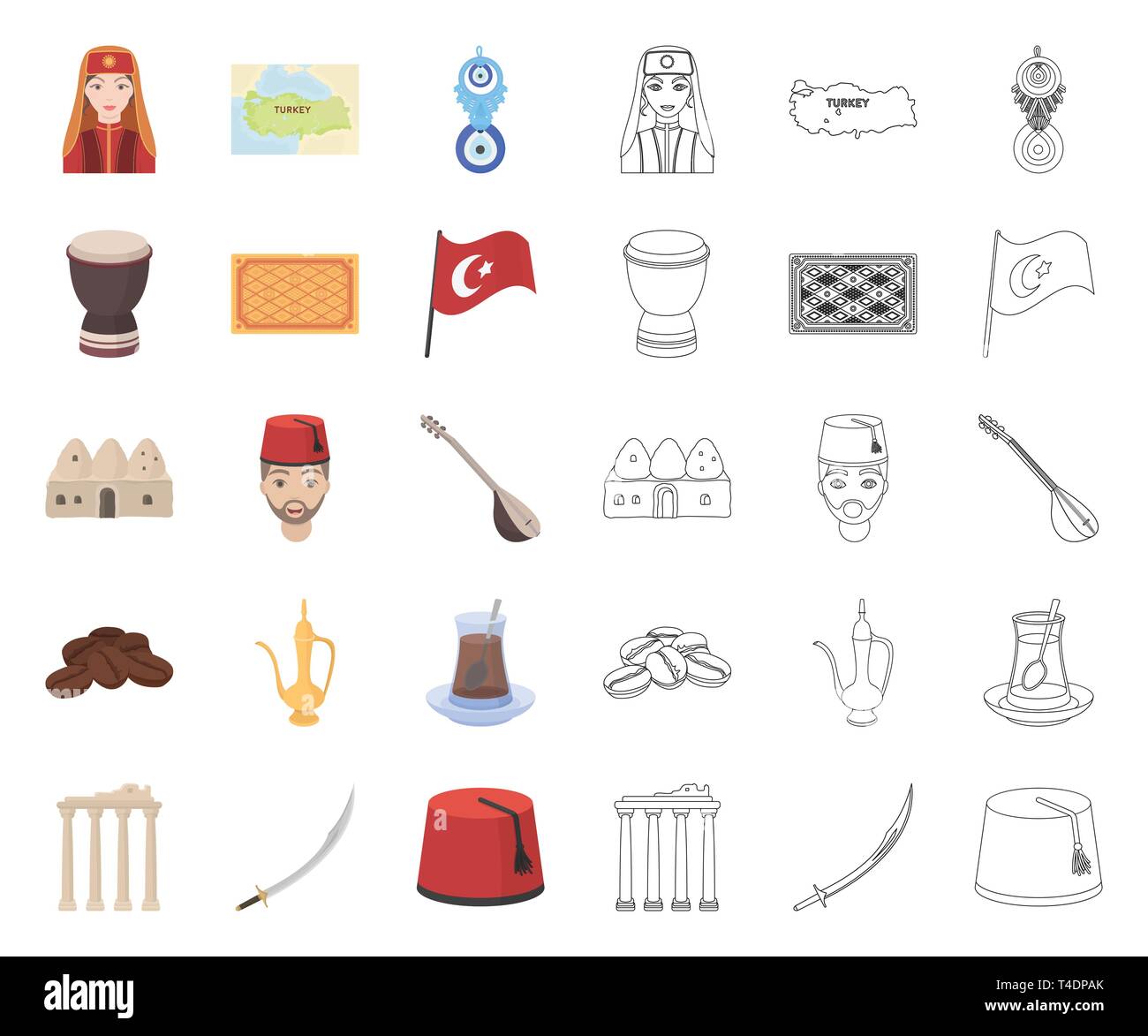 Turkey country cartoon,outline icons in set collection for design ...