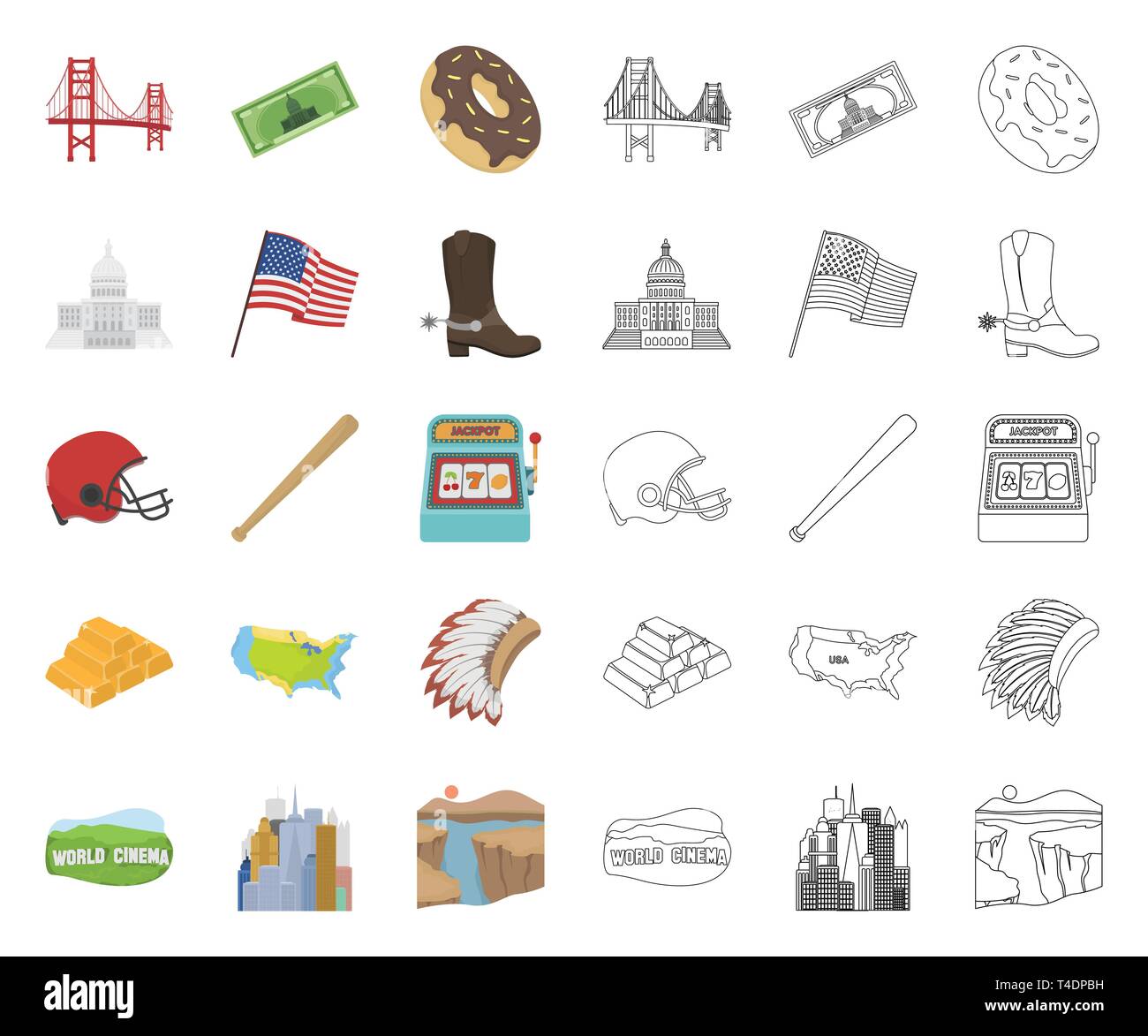 USA country cartoon,outline icons in set collection for design.Travel ...