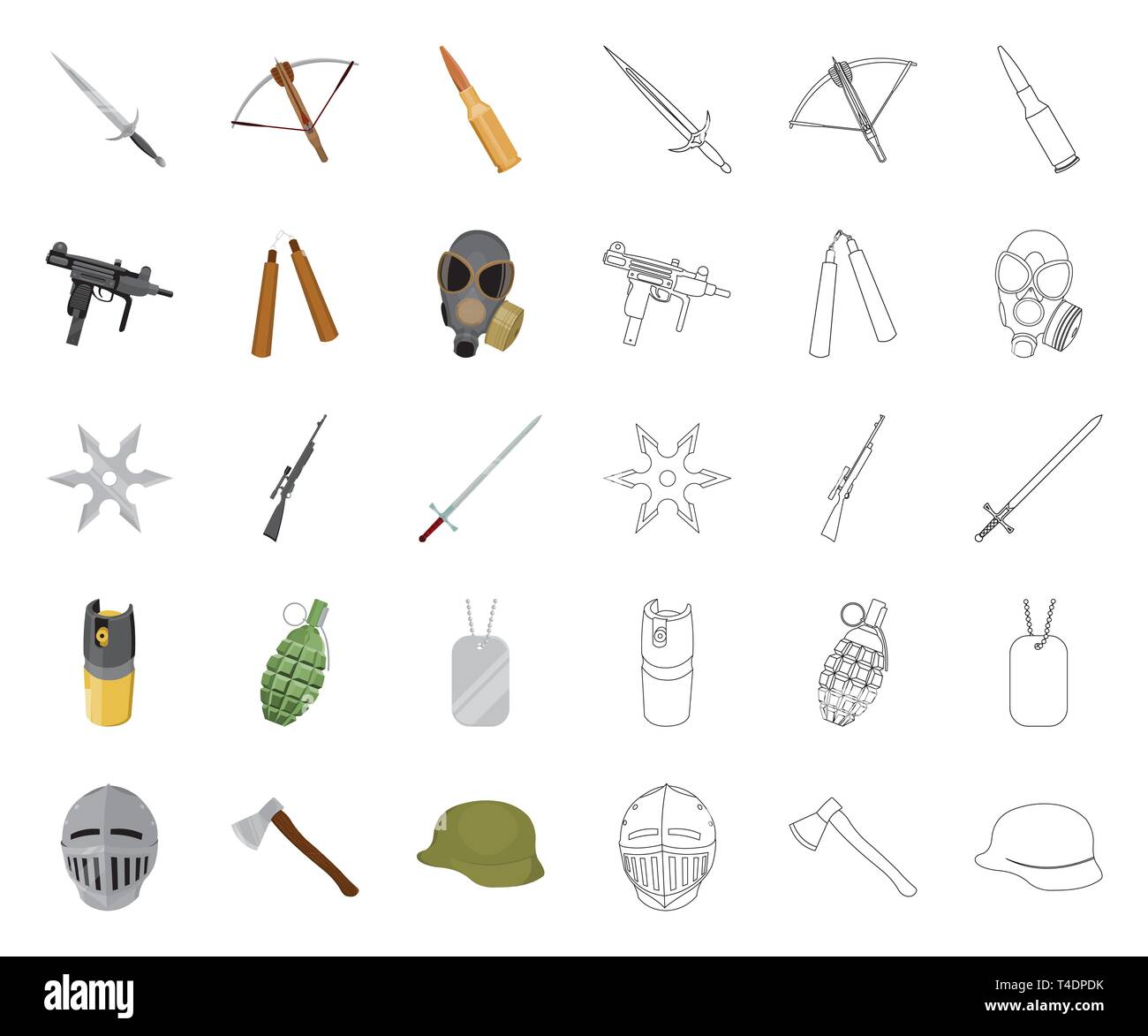 Types of weapons cartoon,outline icons in set collection for design ...