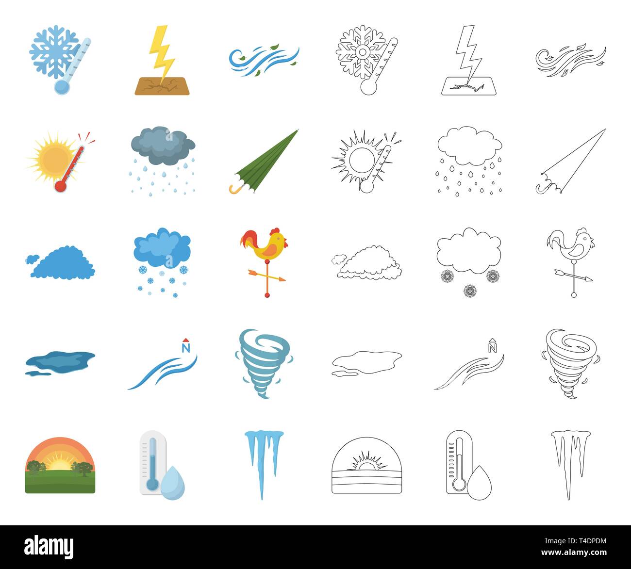 Different weather cartoon,outline icons in set collection for design ...