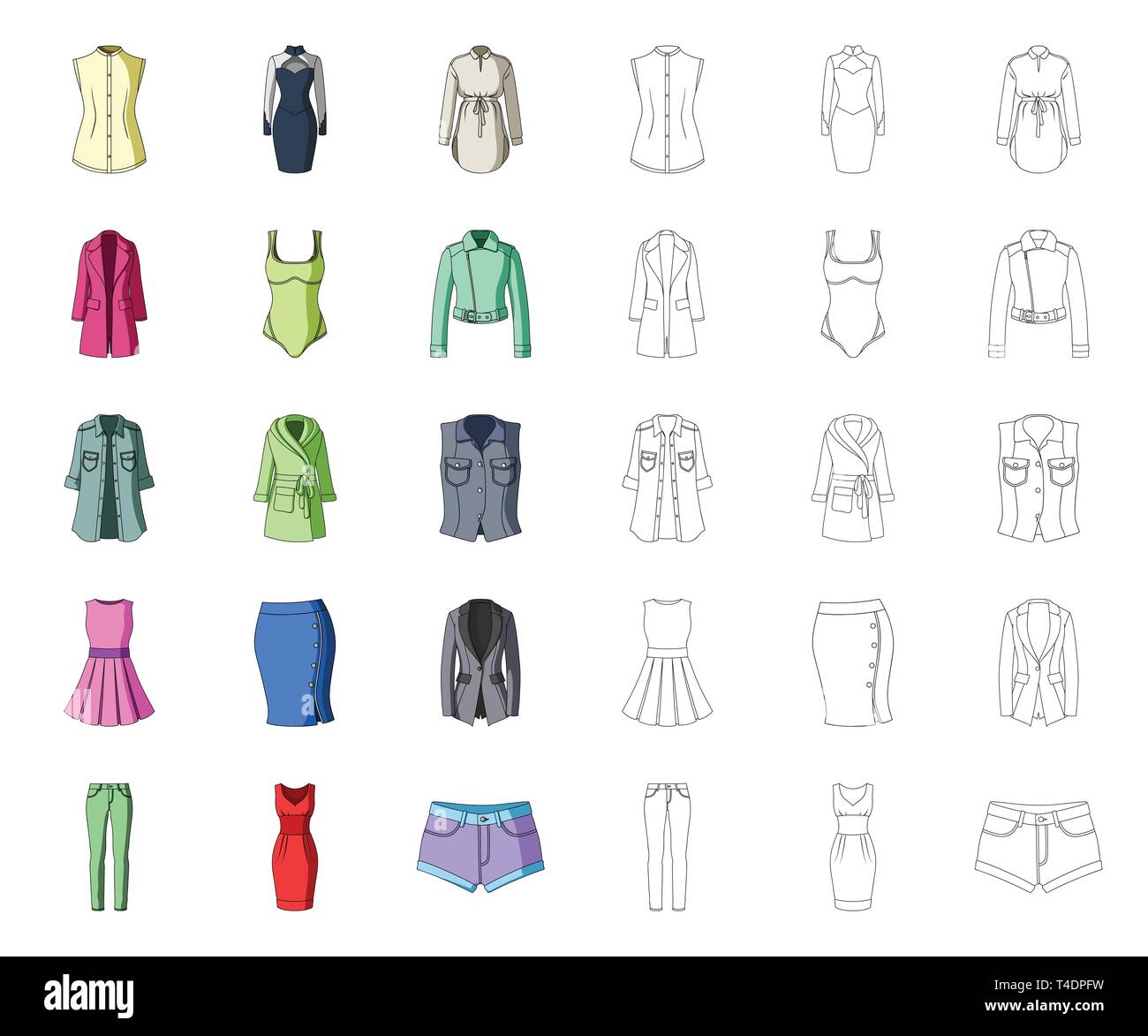 Womens Clothing Cartoon Outline Icons In Set Collection For Design