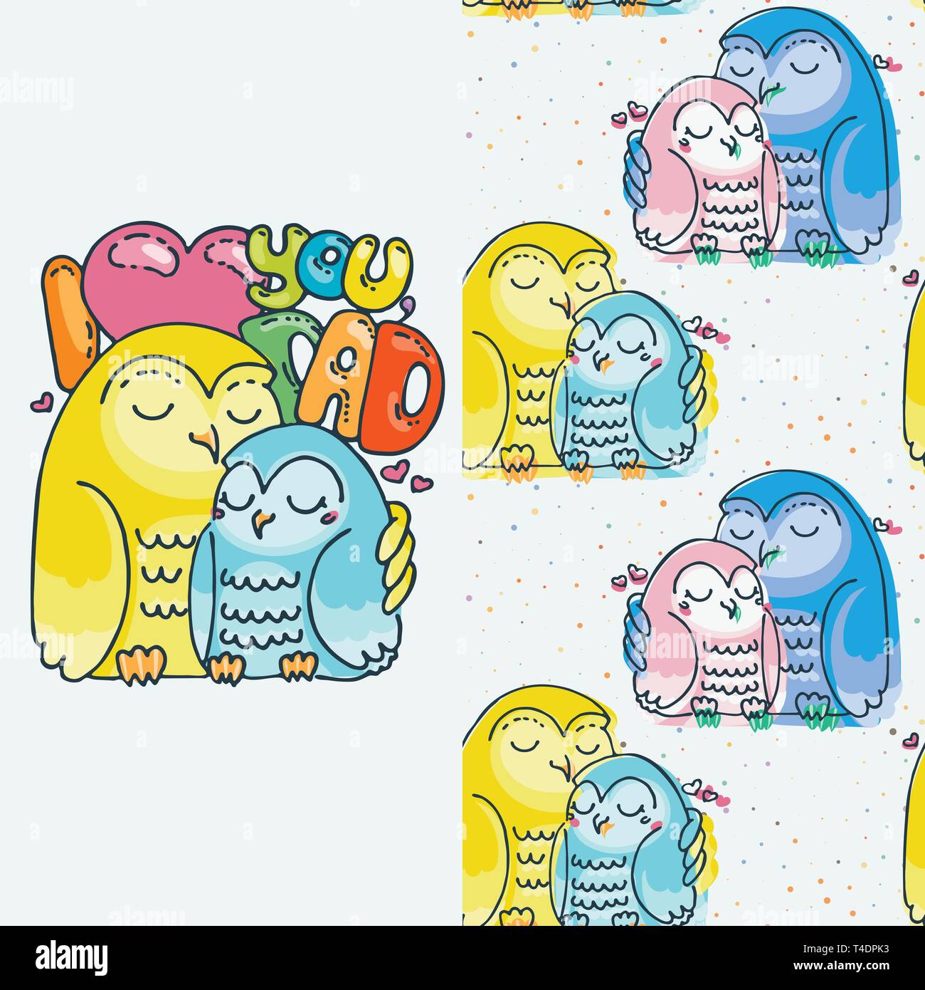 I love my Dad. Set of cute cartoon animal and seamless pattern. Vector ...