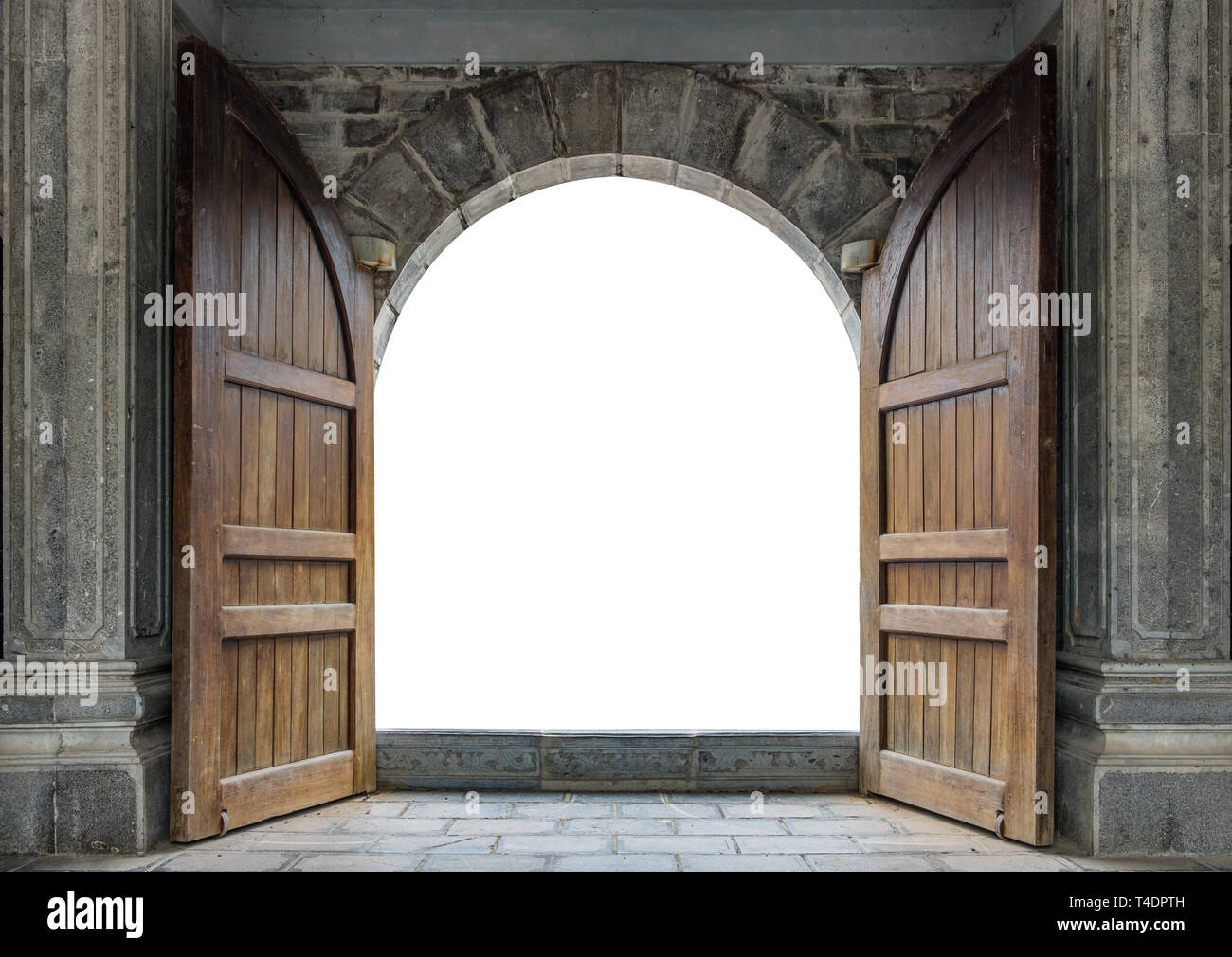 Big wooden gate in massive wall hi-res stock photography and images - Alamy