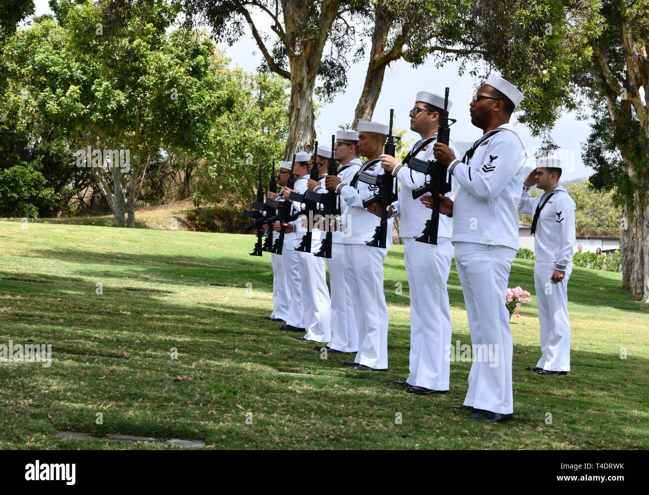 A funeral honors detail from Navy Region Hawaii prepare for a gun ...