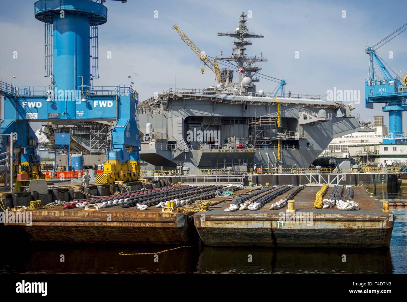 PORTSMOUTH, Va. (March 25, 2019) Shots of the anchor chain lie on a ...