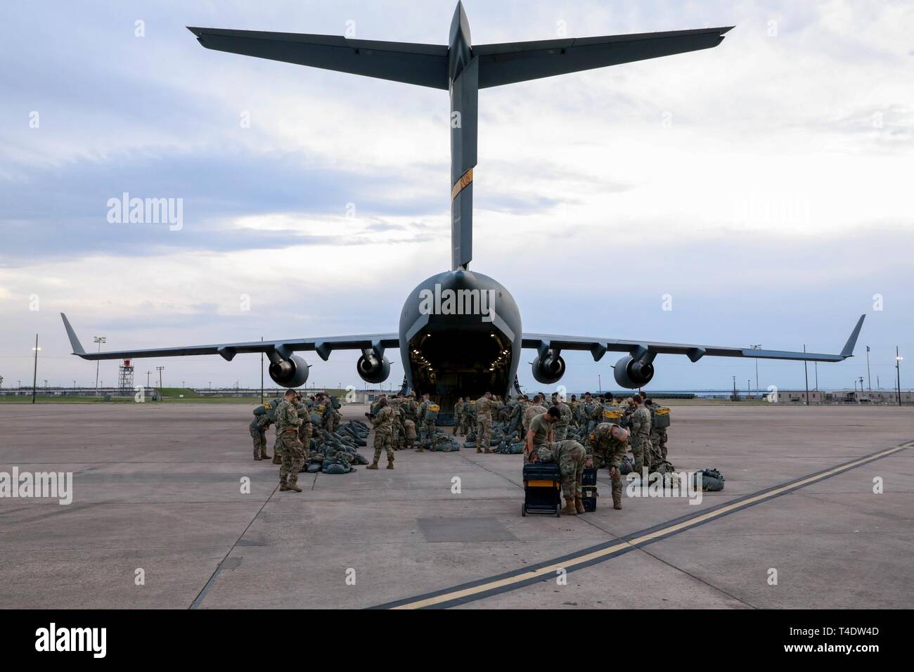 A C-5 Galaxy aircraft awaits to be boarded on Fort Worth, Tx., March 22 ...