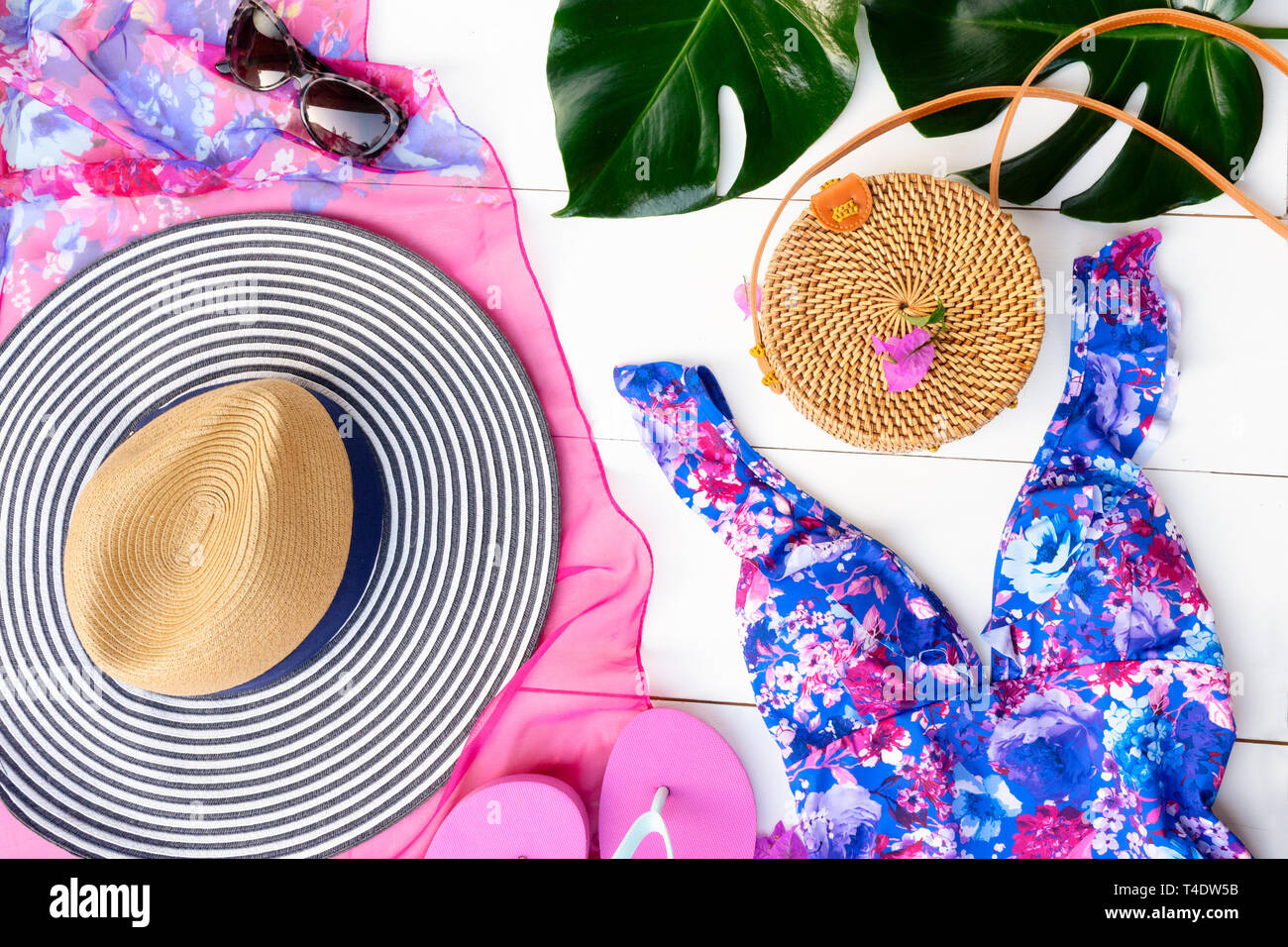 Summer flat lay scenery with swimsuit Stock Photo - Alamy