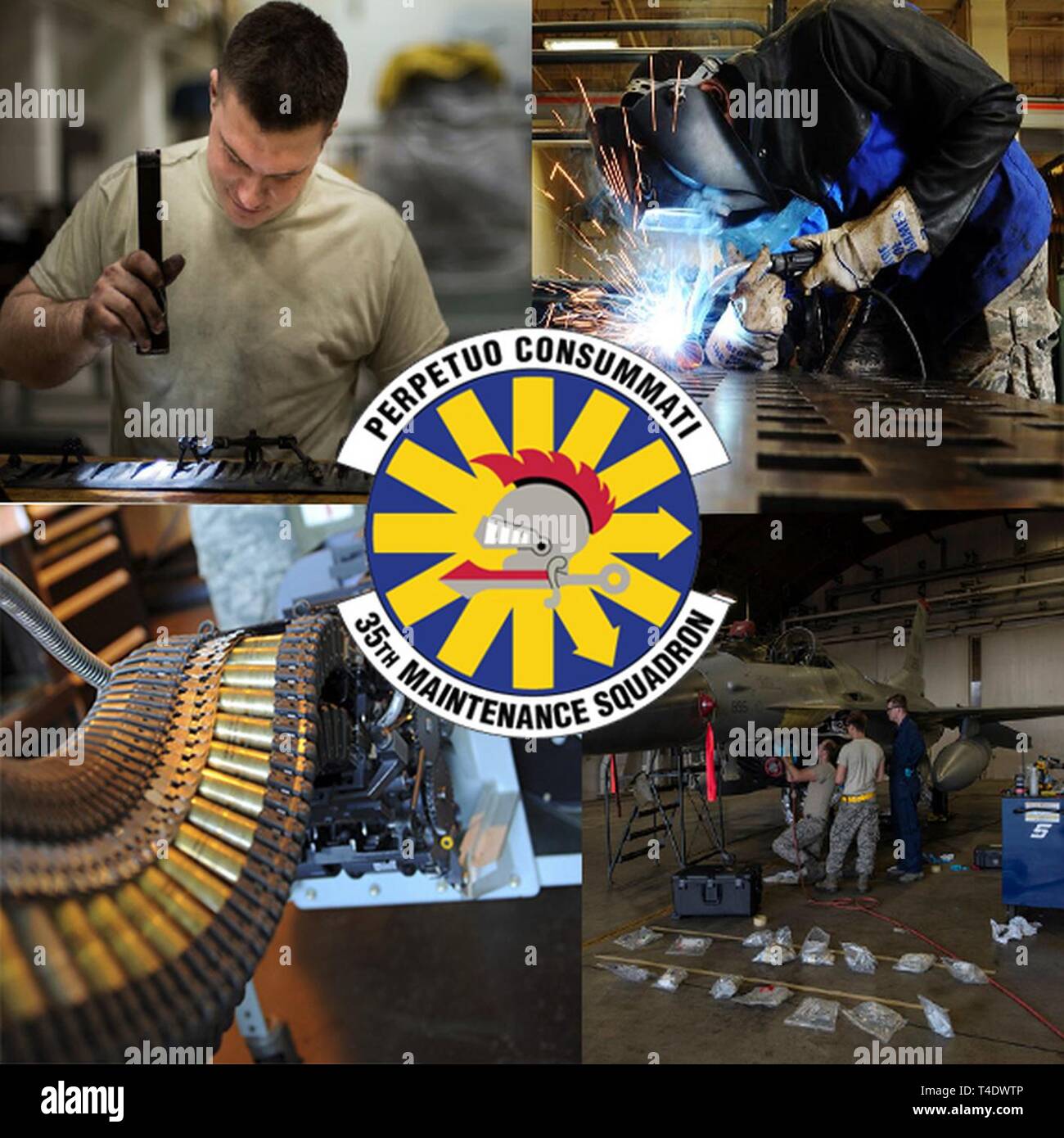 U.S. Air Force Airmen with the 35th Maintenance Squadron inspect a ...