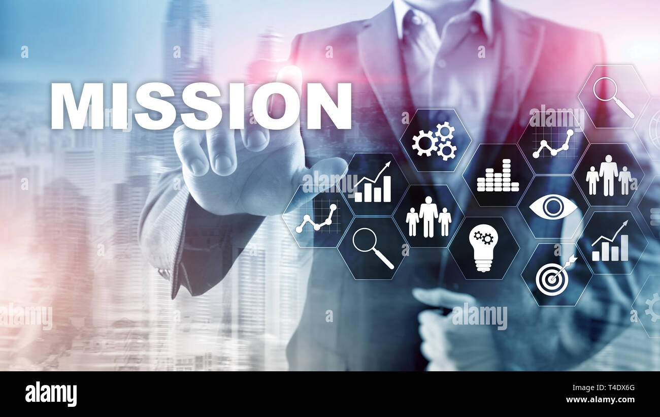 Mission business concept. Finacial success chart concept on virtual ...
