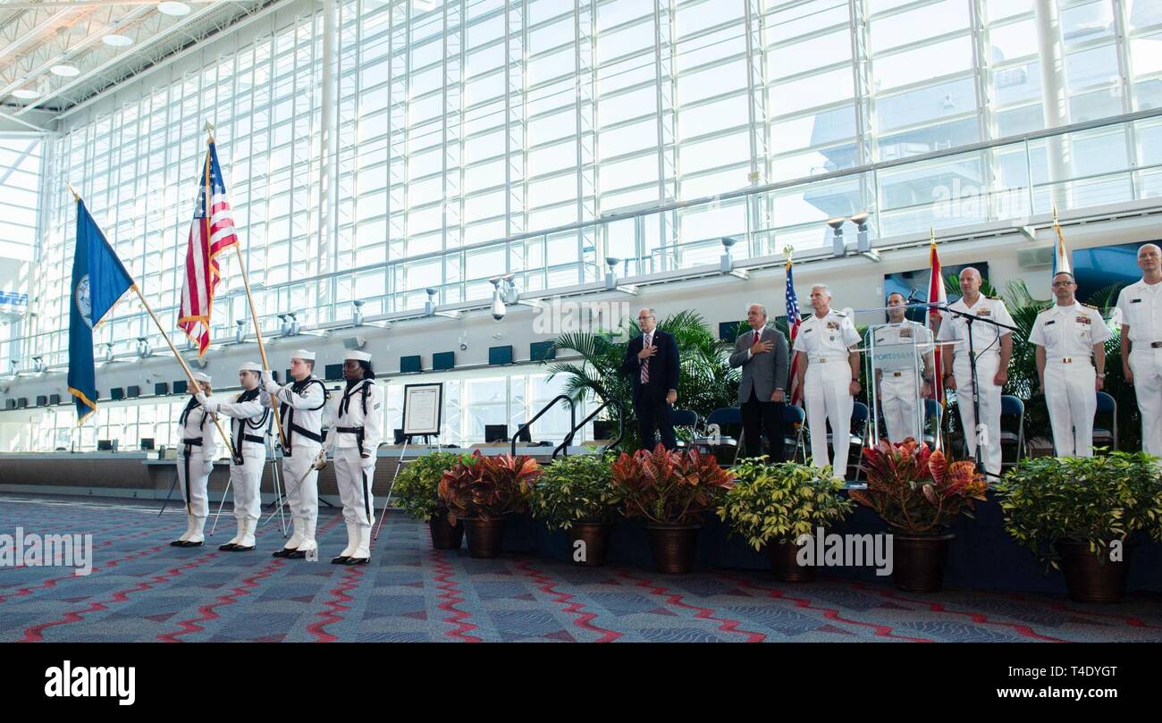 MIAMI (March 26, 2019) The USS Constitution color guard parades the ...