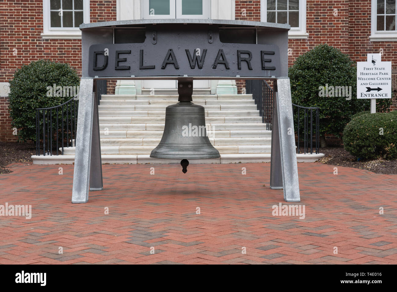 Dover, DE - April 5, 2019: This bell from the USS Delaware is outside ...