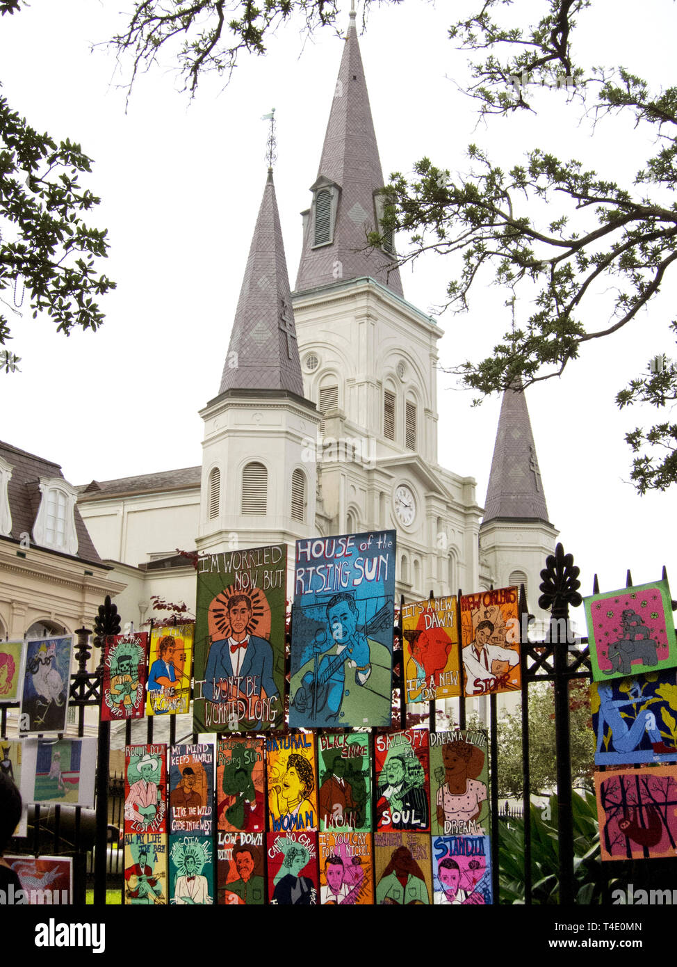 St. Lois Cathedral with local art work displayed in foreground. French ...