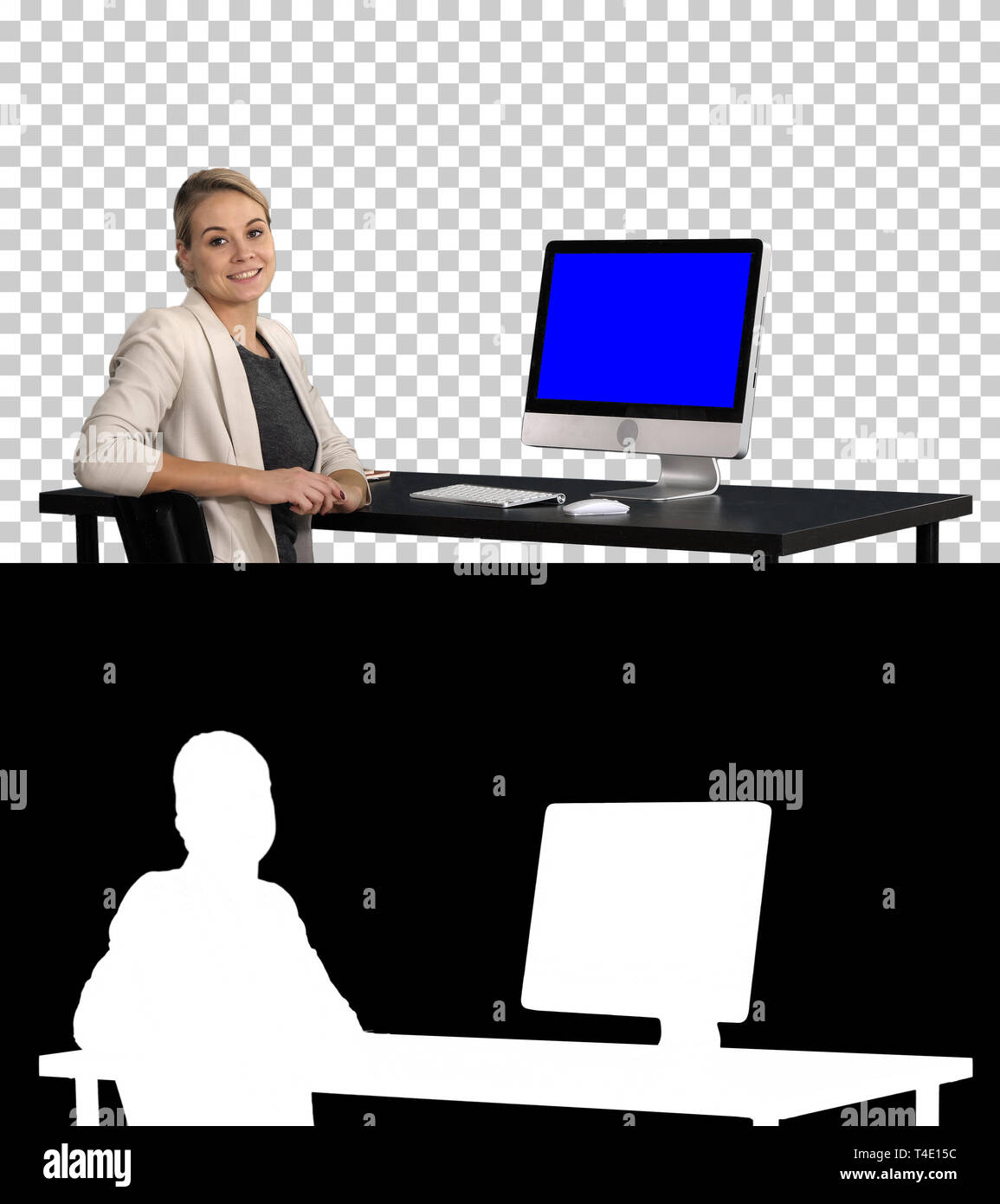 Confident focused businesswoman talking to camera and looking to ...