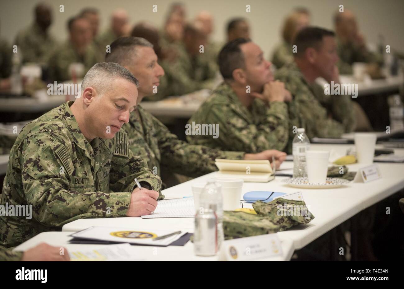 SUFFOLK, Va. (March 28, 2019) Command master chiefs take notes during a ...