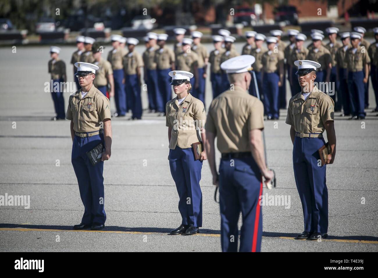Marines with India Company, 3rd Recruit Training Battalion, receive ...
