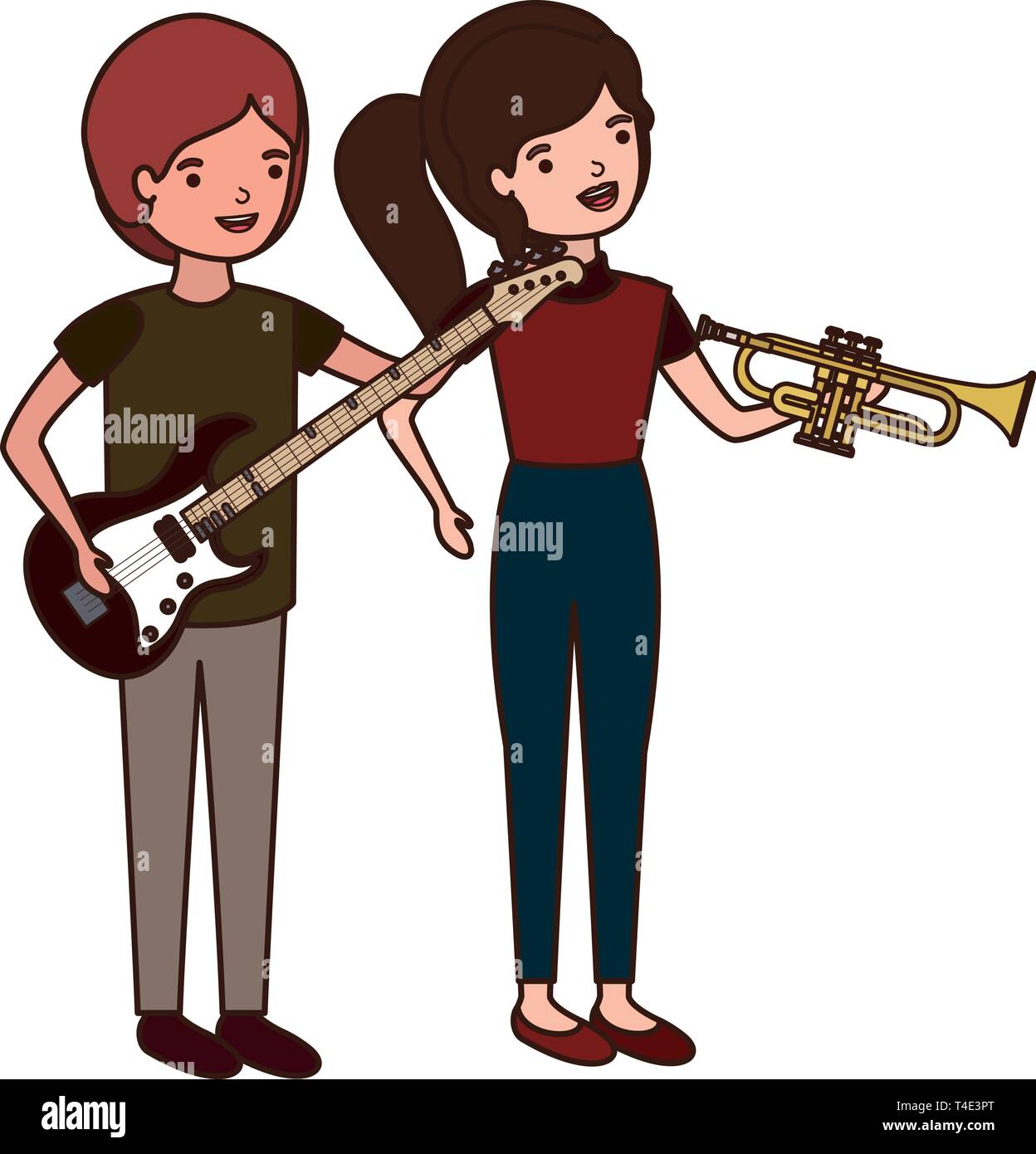 couple with musical instruments avatar character Stock Vector Image ...