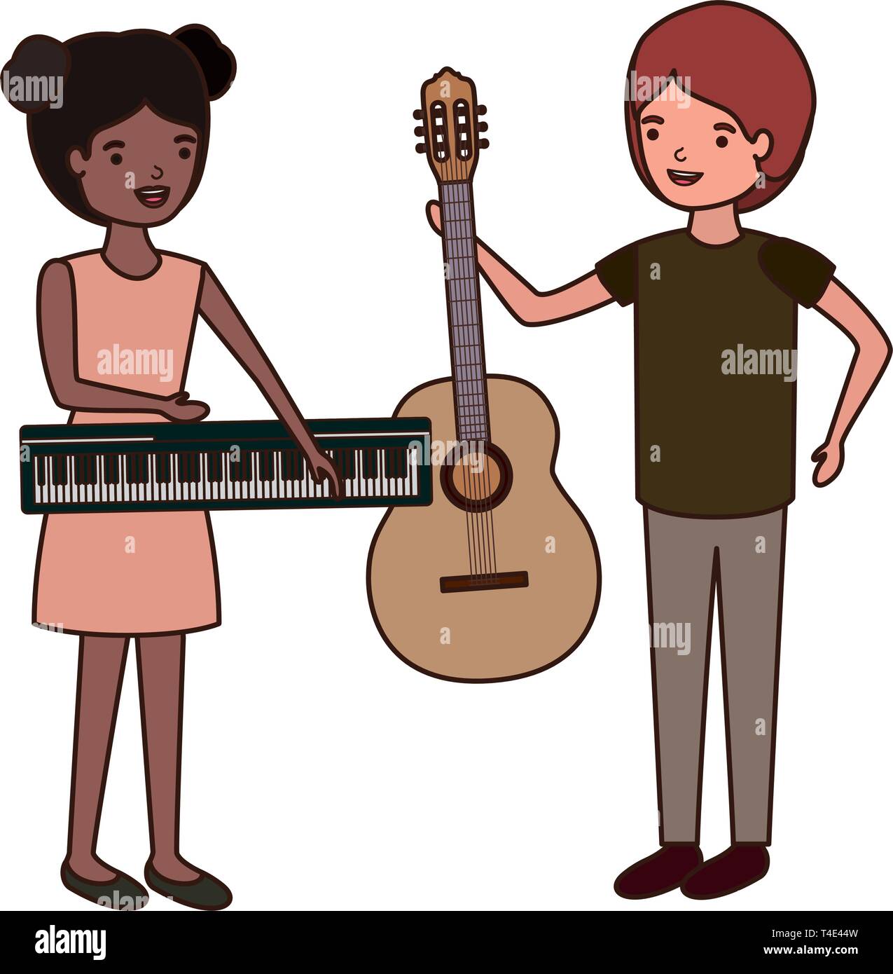 couple with musical instruments avatar character Stock Vector Image ...
