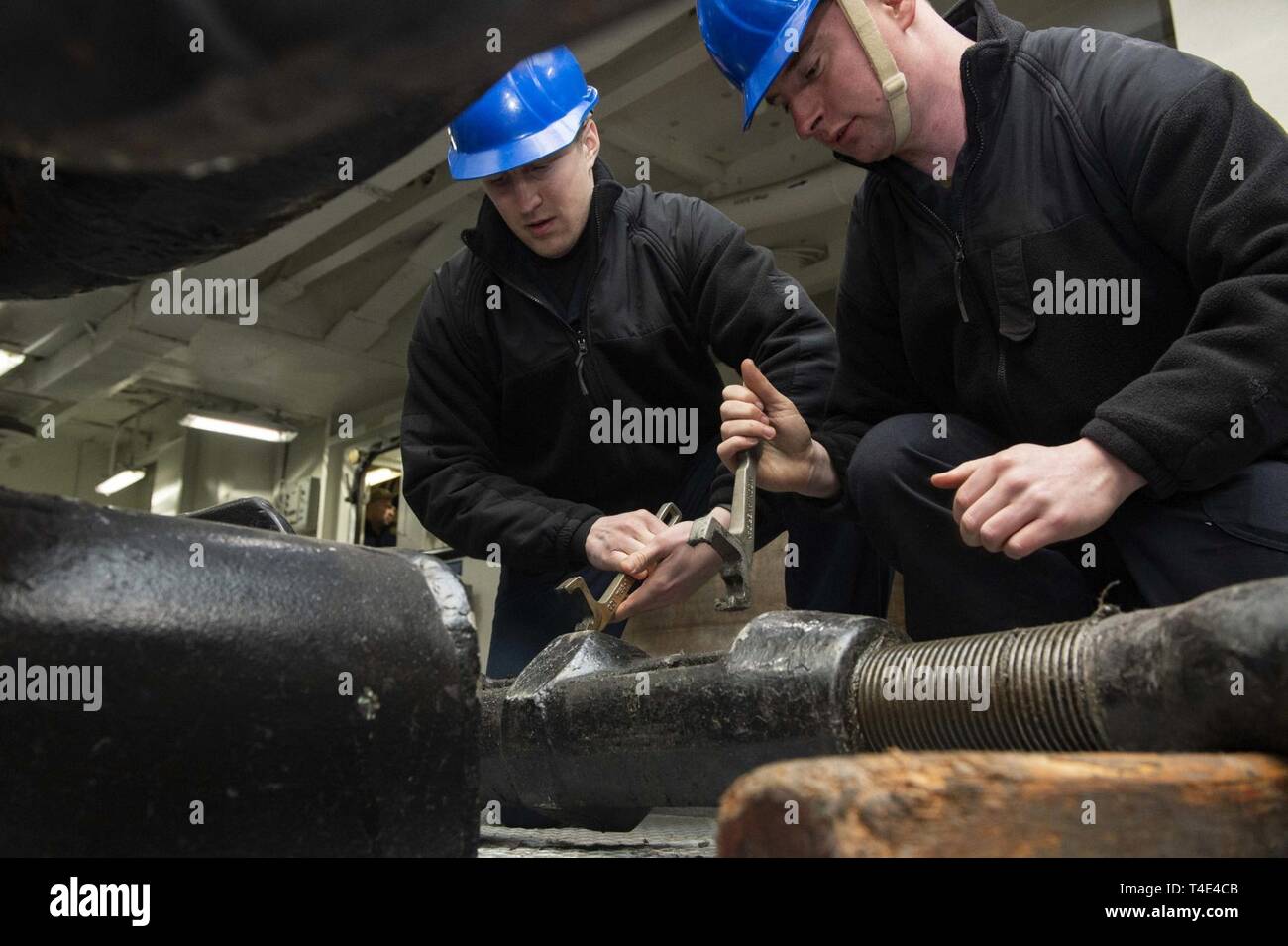 ATLANTIC OCEAN (March 28, 2019) Seaman Tyler Rowe, from Cleveland, left ...