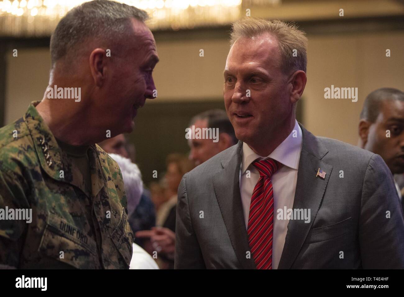 U.S. Acting Secretary of Defense Patrick M. Shanahan talks with the ...