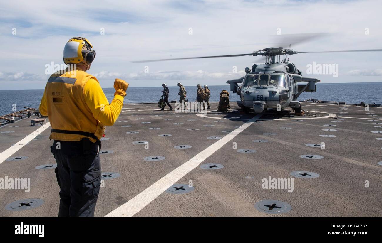 OCEAN (March 27, 2019) Boatswain’s Mate 3rd Class Cody Kauffman, from ...