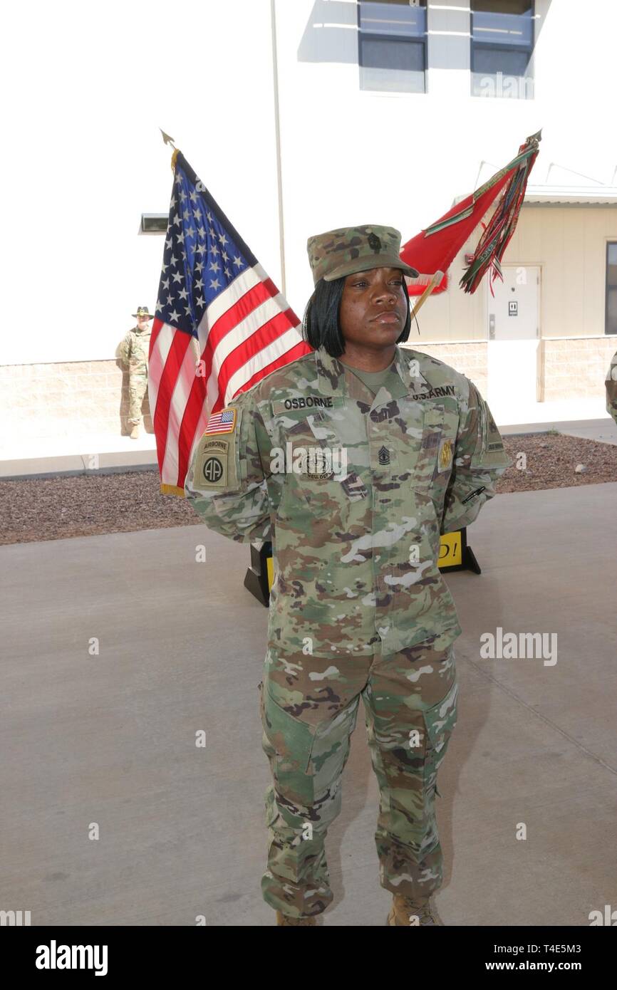 1st Sgt. Natonya Osborne, faces her company before her change of ...