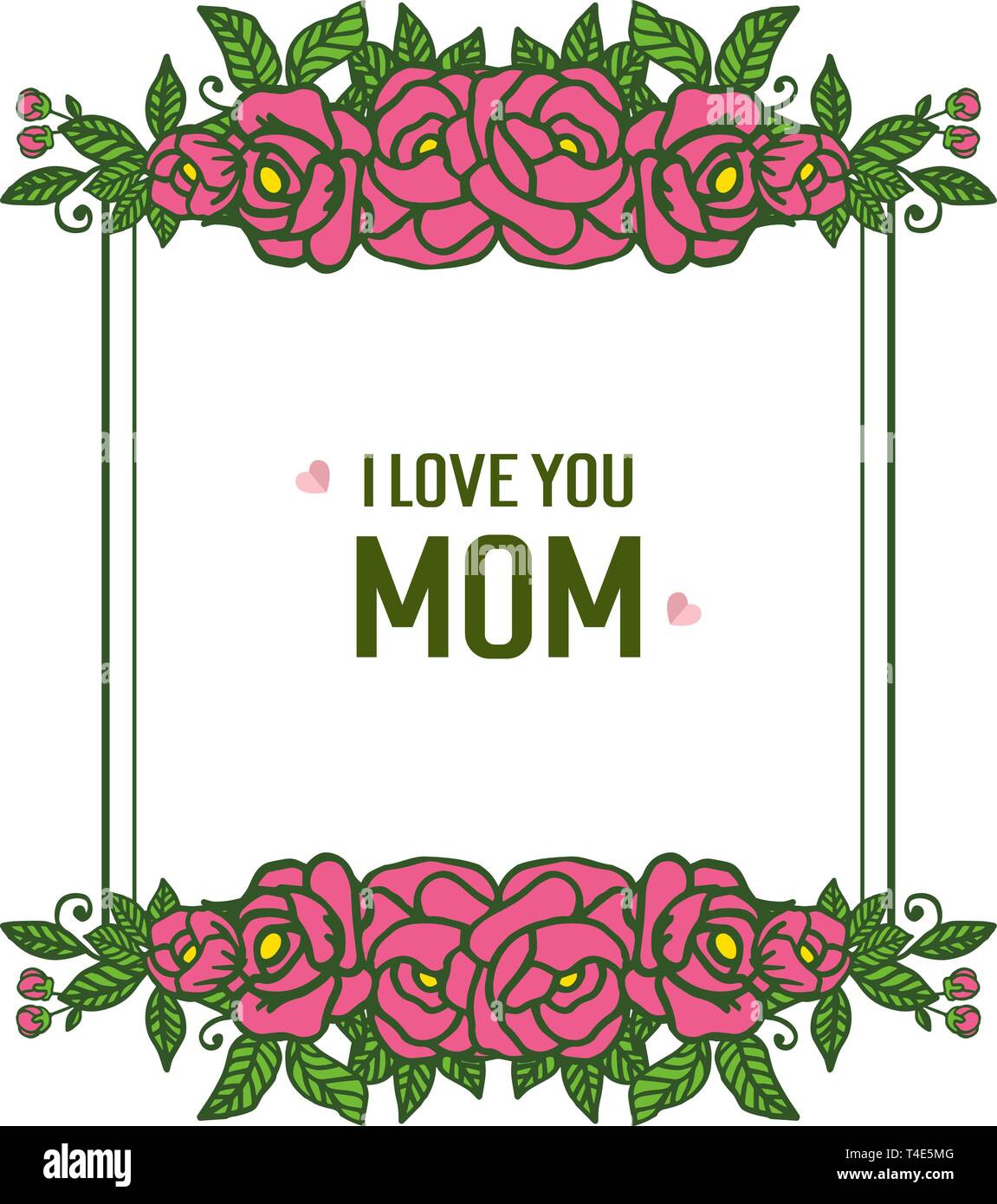 Vector illustration greeting card mom for pattern of rose pink flower ...