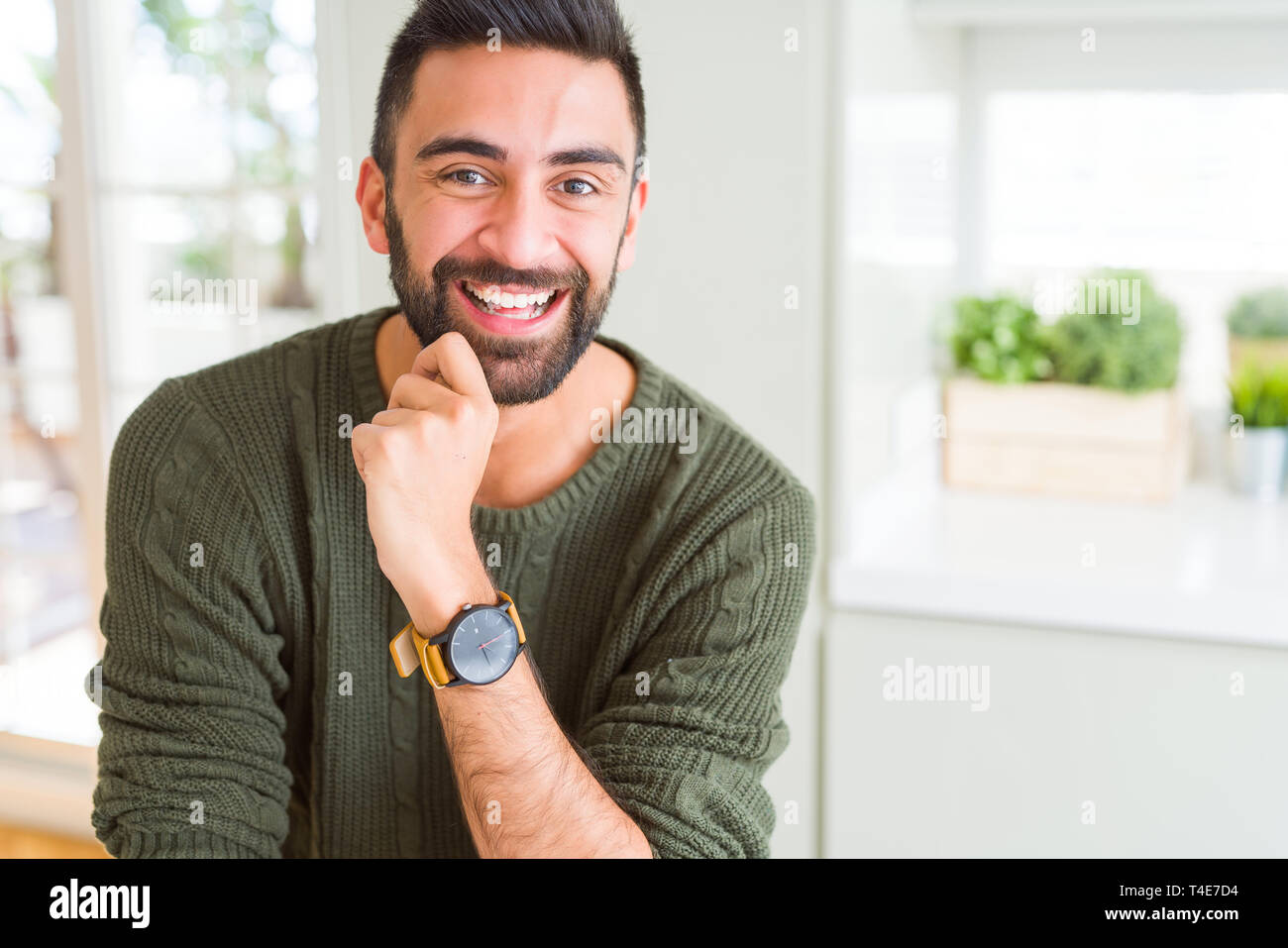 Handsome man smiling cheerful with a big smile on face showing teeth ...