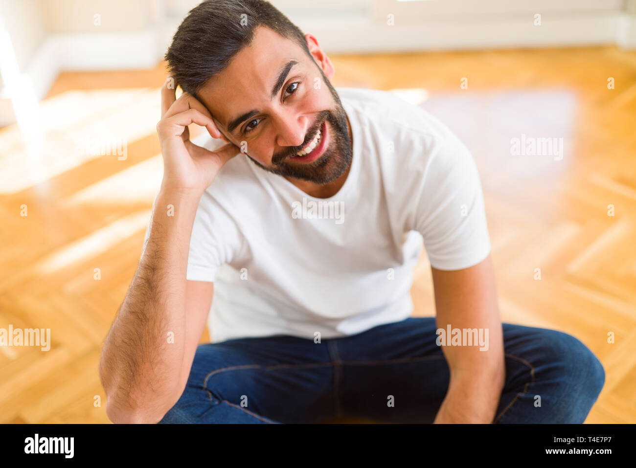 Handsome man smiling cheerful with a big smile on face showing teeth ...