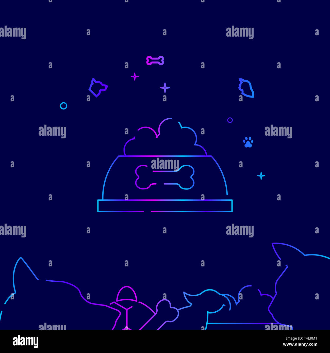 Dog Feeder Bowl Line Illustration. Pet Gradient Icon, Symbol or ...