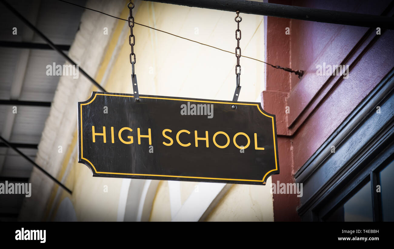 Street Sign to High School Stock Photo - Alamy