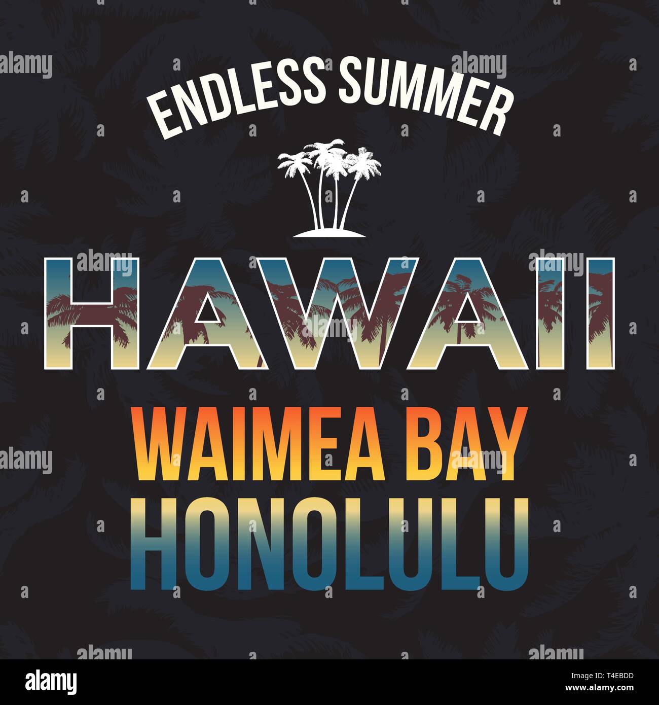 Hawaii beach tee print with palm tree. T-shirt design graphics stamp ...