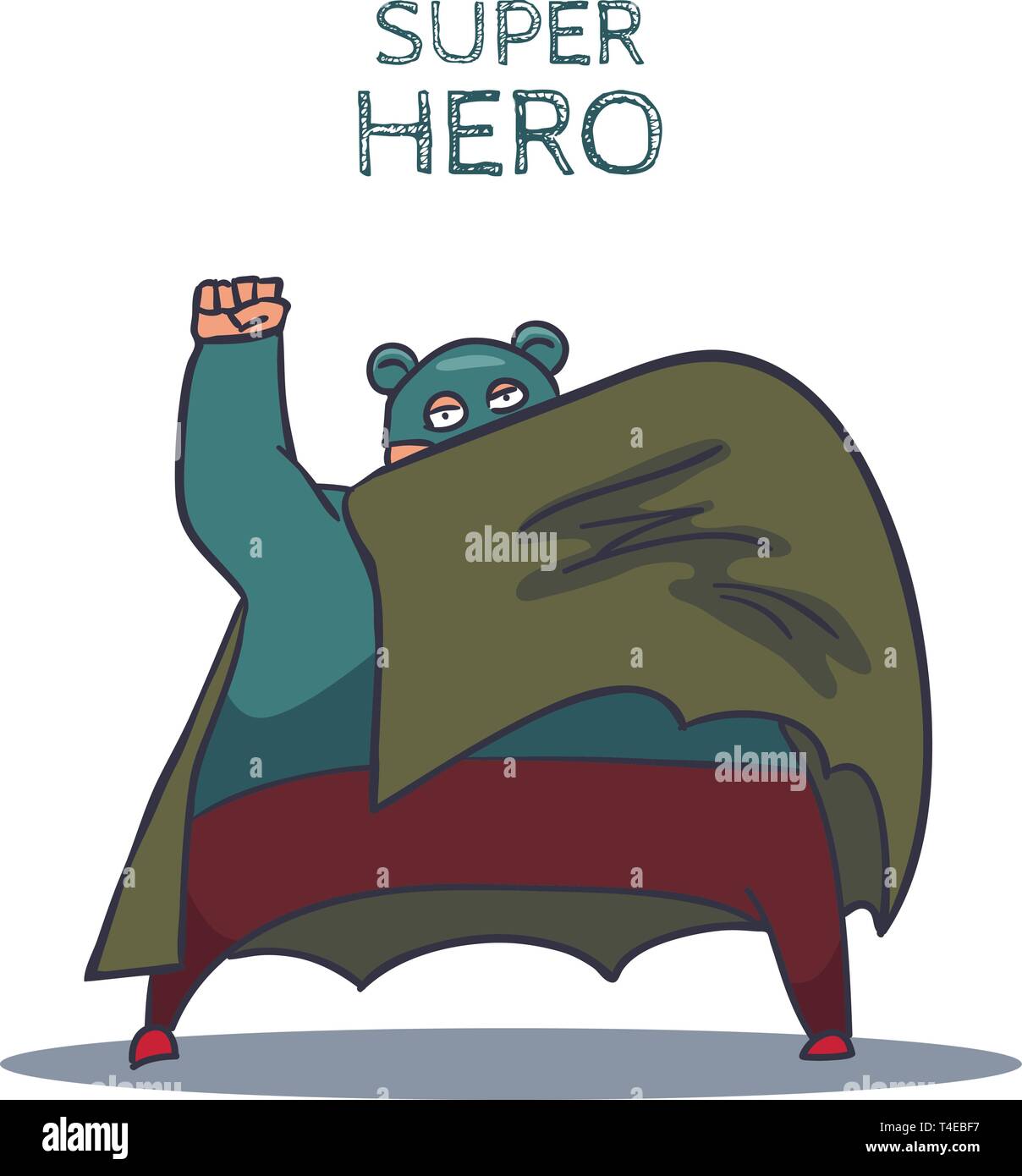 Cartoon Hand Drawn Super Hero Character with Cloak. Vector illustration ...