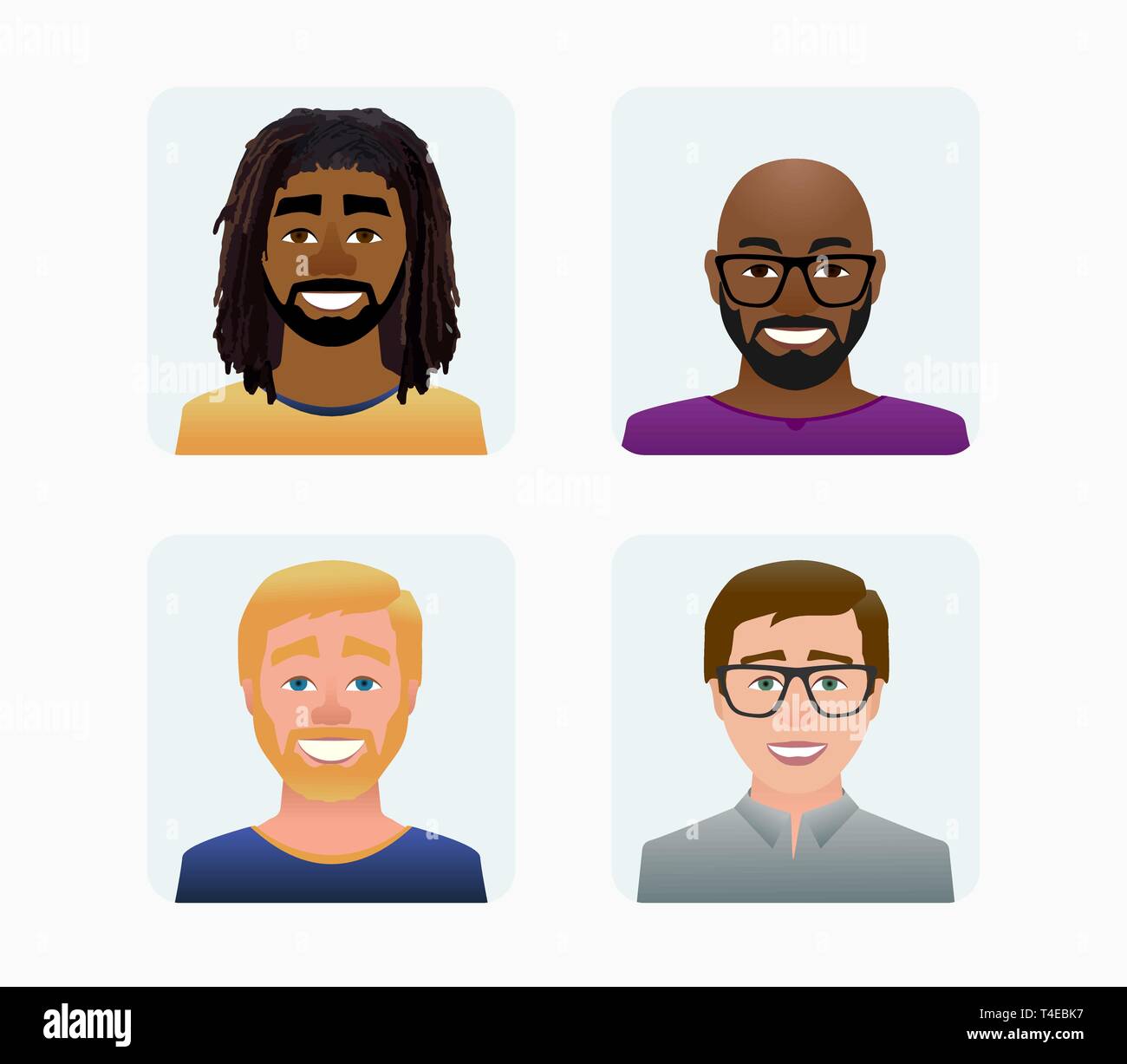 Characters avatars profile in flat cartoon style color illustration ...
