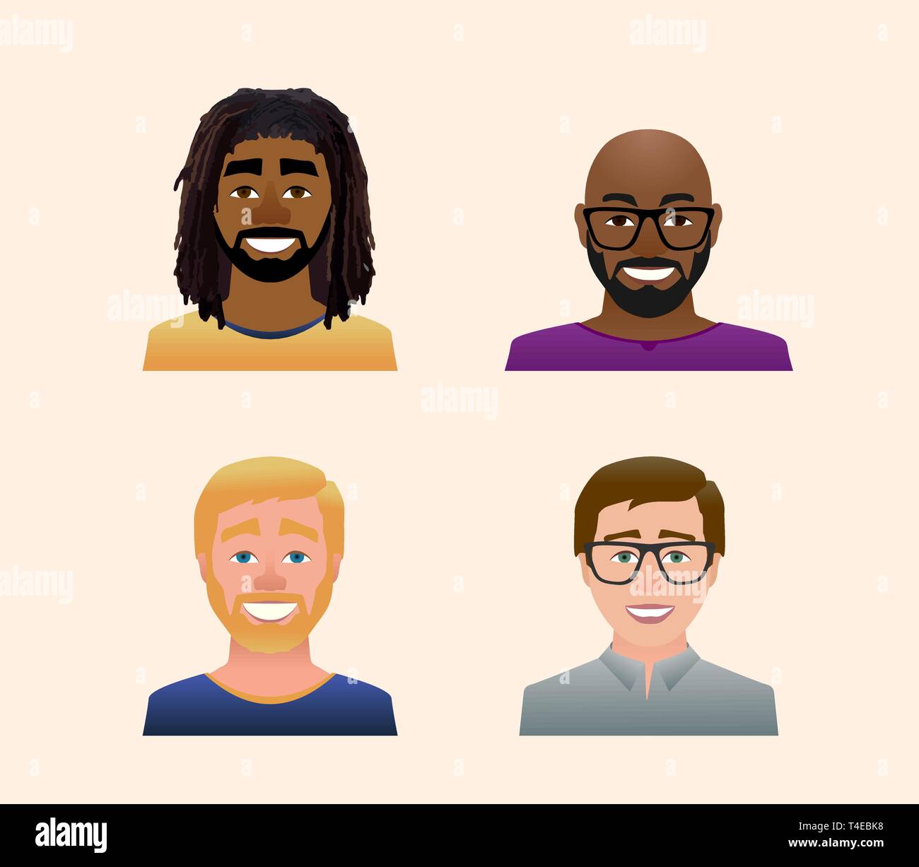 Characters avatars profile in flat cartoon style color illustration ...
