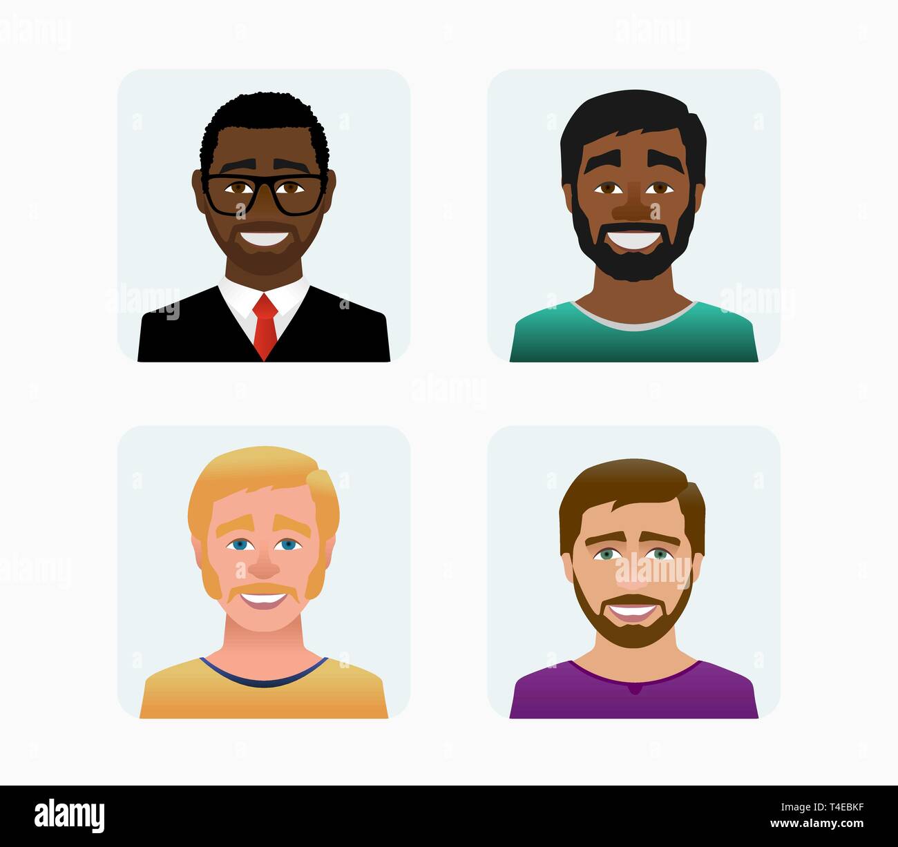 Characters avatars profile in flat cartoon style color illustration ...