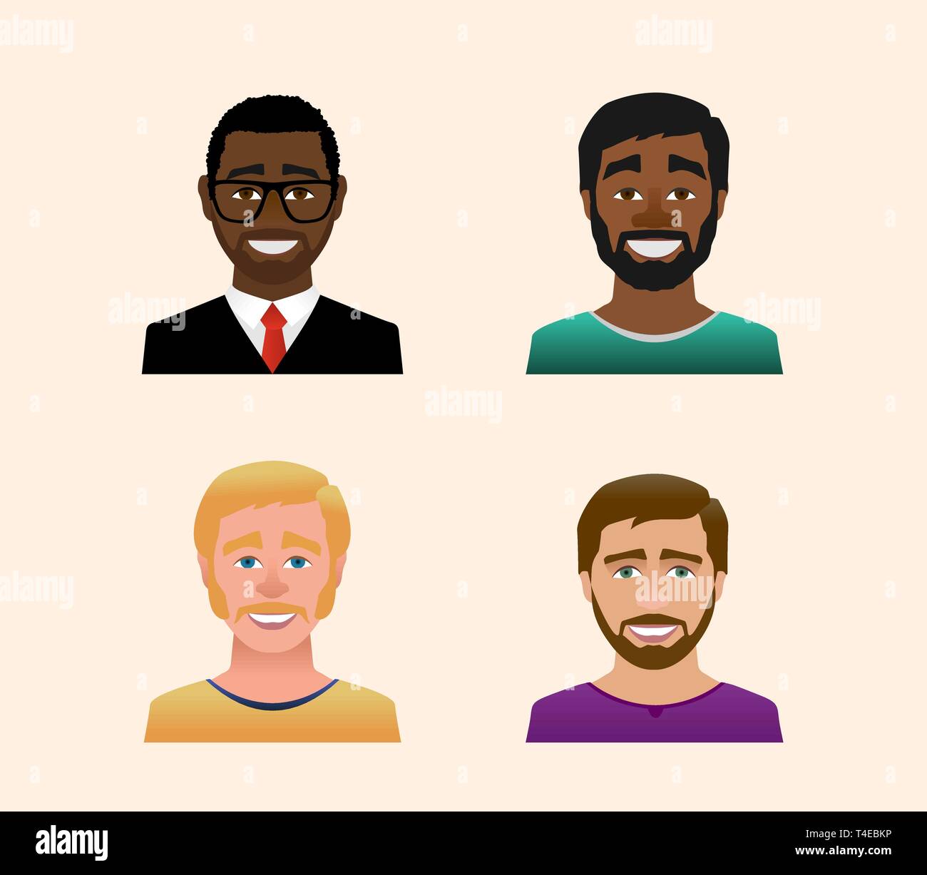 Characters avatars profile in flat cartoon style color illustration ...