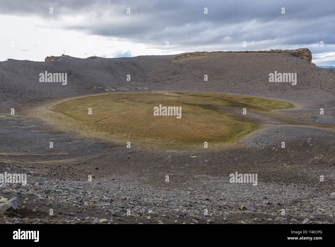 Amphitheatre shaped Hrossaborg crater in northeast part of Iceland ...