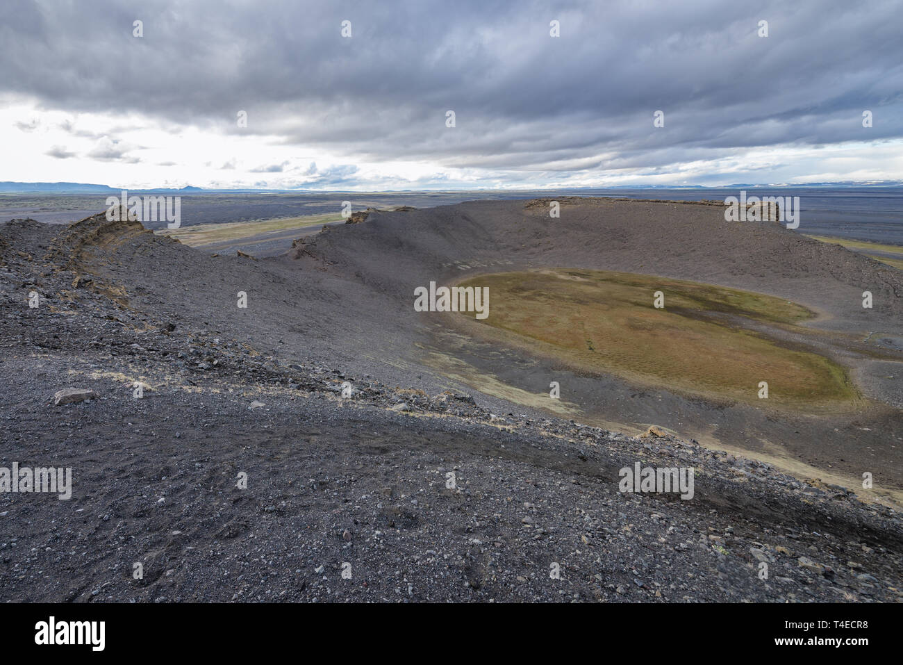 Amphitheatre shaped Hrossaborg crater in northeast part of Iceland ...
