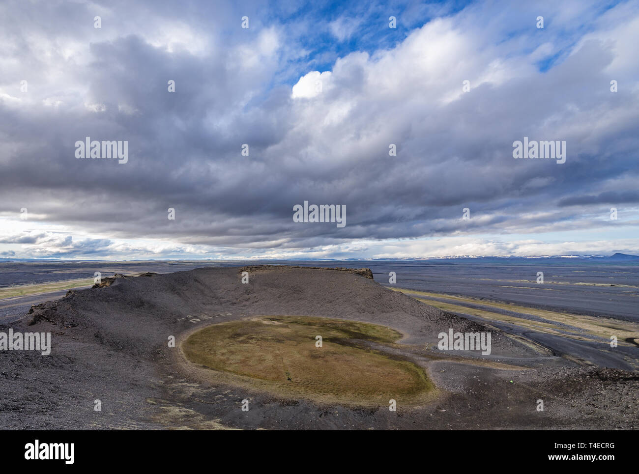 Amphitheatre shaped Hrossaborg crater in northeast part of Iceland ...