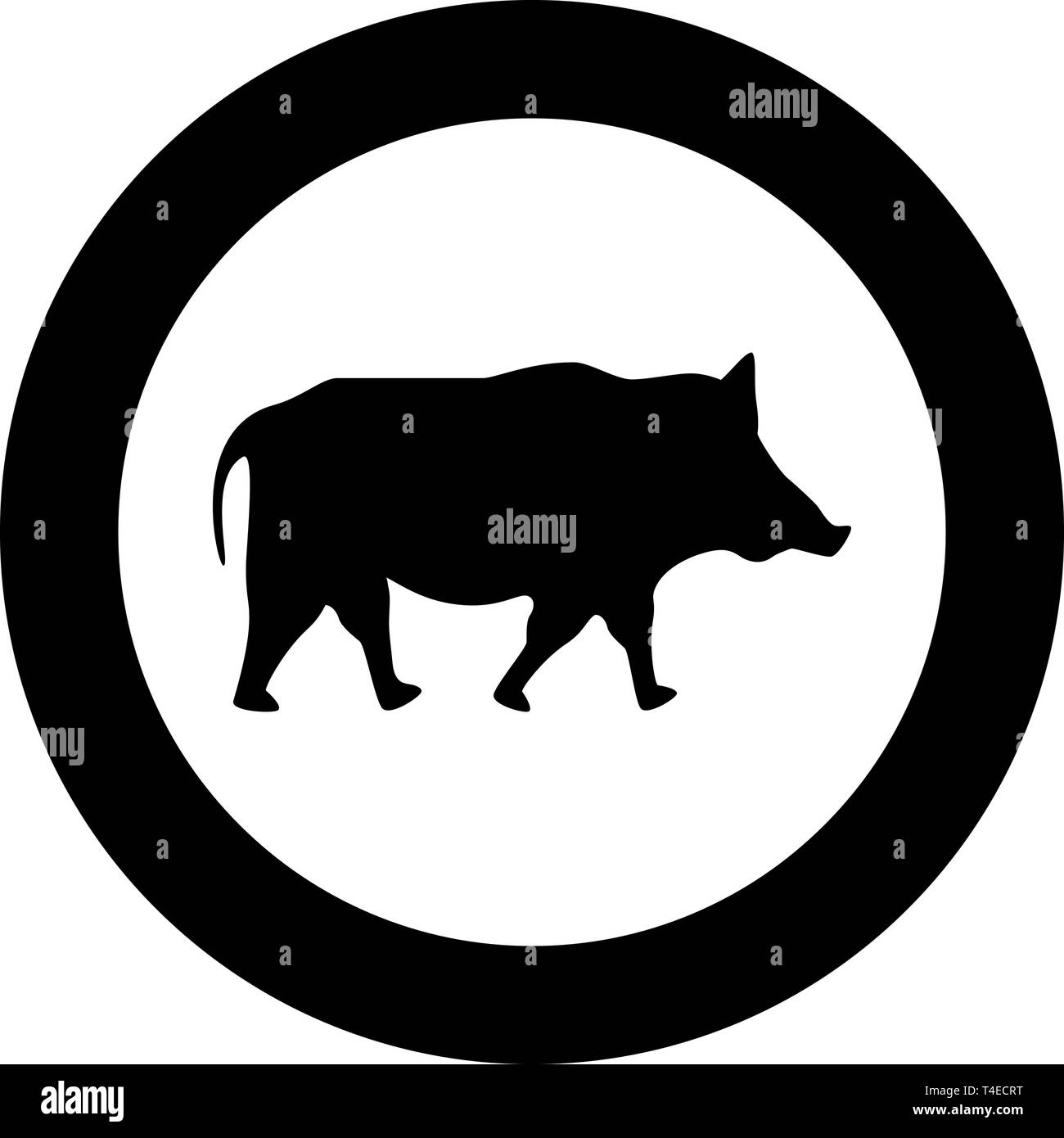Wild boar Wild pig Hog Warthog icon in circle round black color vector illustration flat style ...