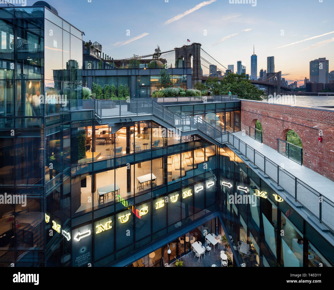 View from the upper level of the public roof deck onto the courtyard ...