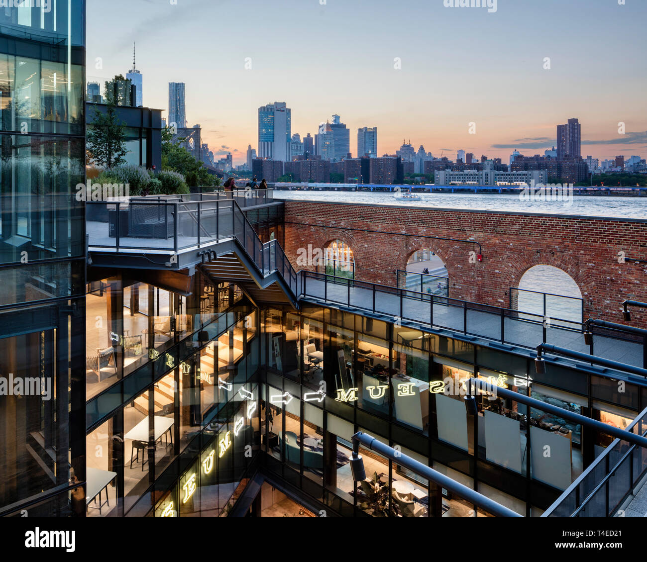 View from the upper level of the public roof deck onto the courtyard ...