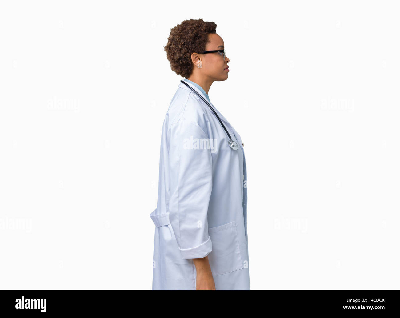 Young african american doctor woman wearing medical coat over isolated ...
