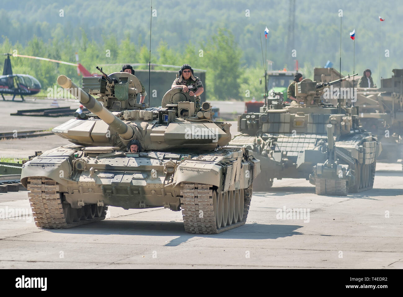Nizhniy Tagil, Russia - July 12. 2008: Modernized tank T-72, BMR-3M ...